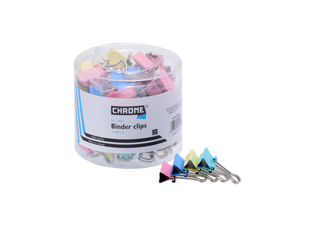 Chrome Binder Clip 15mm (12 Pc Jar Box of 3) - Penrex Chrome Stationery